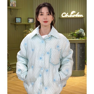 CHARFEN衬衫翻领羽绒服短款
