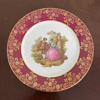 Limoges 利摩日 法国 La Reine 女王红色人物收藏碟 西洋摆件赏盘
