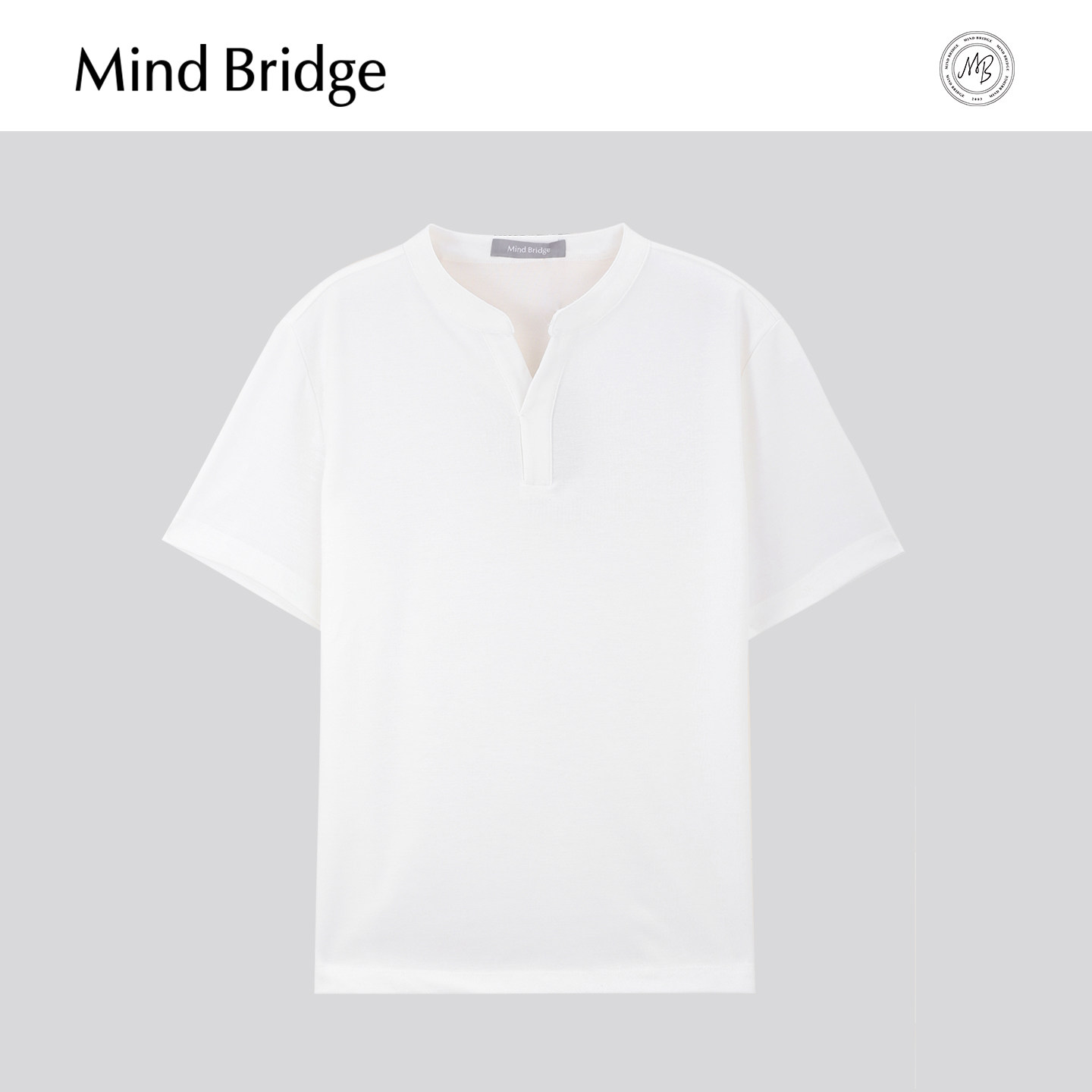 MindBridge短袖纯色t恤男士夏季新品亨利衫v领上衣潮流半袖T恤