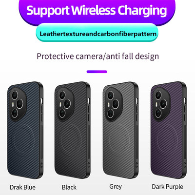 适用荣耀500 400 200lite碳纤维引磁皮纹X60Pro 9 8 7B 6 Smart无线磁吸充电Magic7畅玩50plus商务手机壳批发