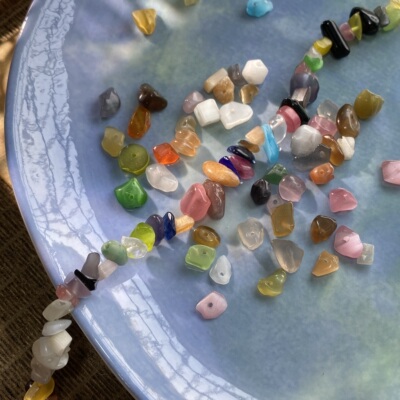 彩色玻璃猫眼5*8mm有孔碎石手工diy串珠手链项链饰品配件材料S60