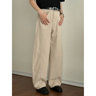 TYD光洙穿搭 男女高腰阔腿弯刀裤牛仔裤复古港风休闲长裤5165