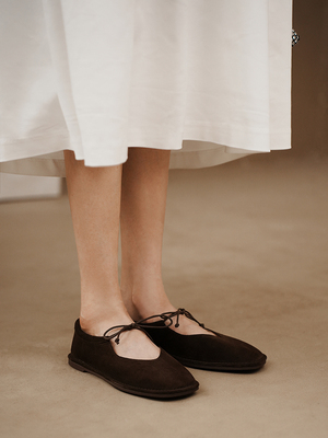 手工真皮绑带方头芭蕾鞋绒面浅口软底玛丽珍鞋