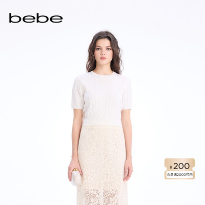 bebe2026春季新款女士气质通勤风圆领短袖含羊毛针织上衣130401