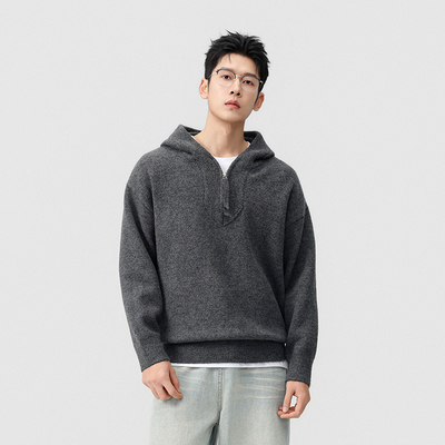 DESSO男士秋冬拼接圆领针织衫/半拉链连帽针织衫