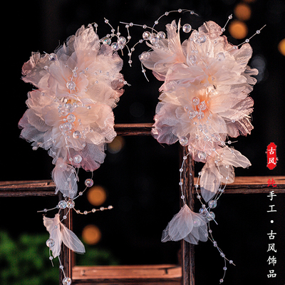 古风绢纱花朵发夹手工