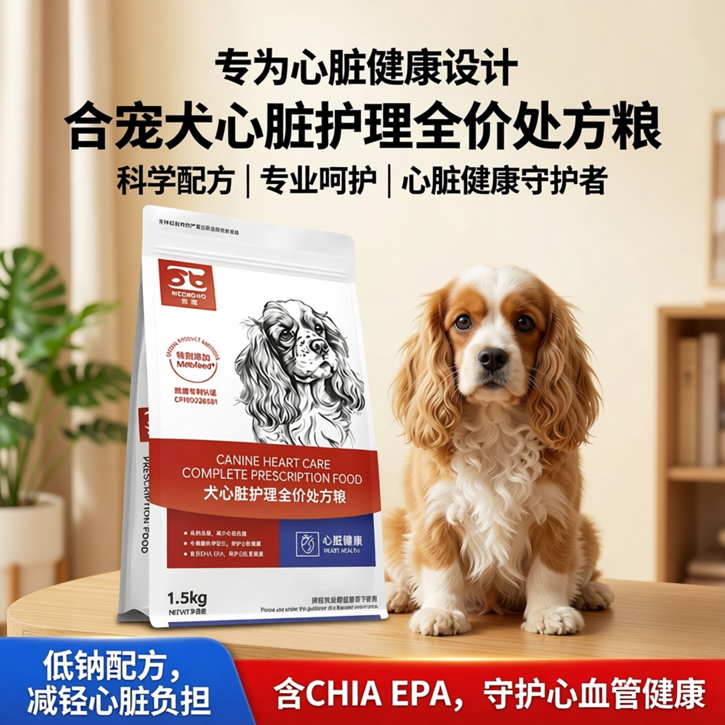合宠犬心脏护理全价处方粮预防调理呵护心脏处方狗粮1.5kg