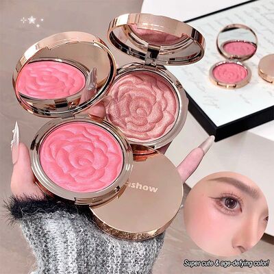 Rose Embossed Blush Powder, Shimmery Finish, Multiple Pink S