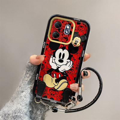 米奇库洛米适用于传音INFINIX Hot50i手机壳立体可爱潮保护套包边磨砂手绳hot50i女软硅胶创意潮