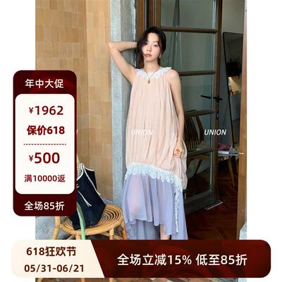 UNION 官方授权   26早秋 挂颈式拼接花边洋装
