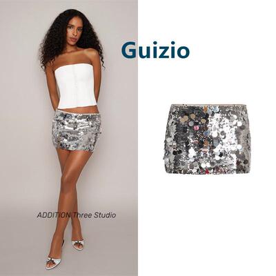 现货Guizio 春夏款低腰辣妹迷你短裙重工亮片a字半身裙易梦玲同款