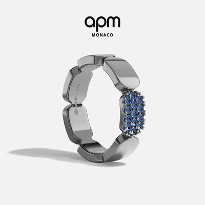 APM Monaco海军蓝精致戒指深灰撞色个性设计感摩登中性情人节礼物