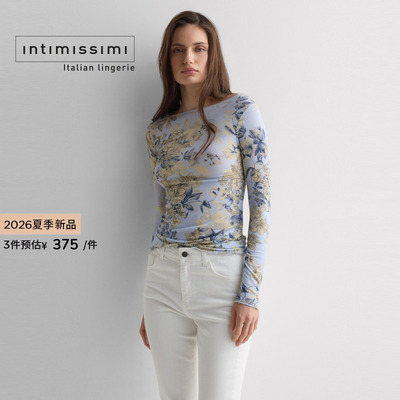 Intimissimi意舒漫26夏季新品含羊绒一字领印花打底衫上衣CL187B