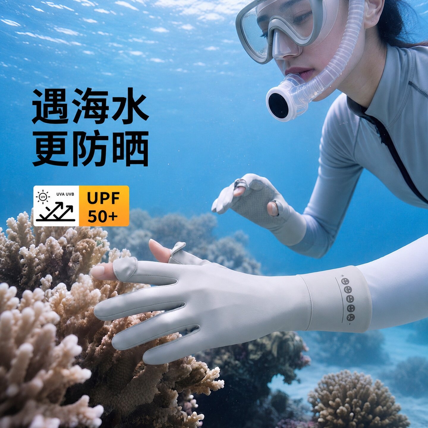 防晒潜水手套女防紫外线专用可触屏轻薄漂流浮潜游泳装备全指冲浪