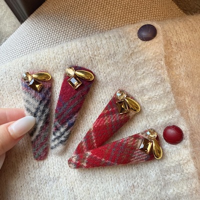 法式学院风格纹红色水钻发夹bb夹气质甜美刘海夹侧边夹头饰掰掰夹