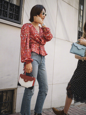 长袖女上衣savi同款印花衬衫