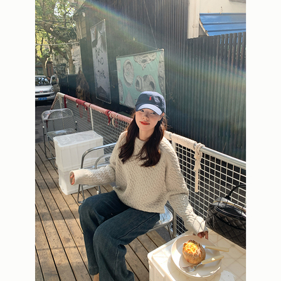 Peanut花生糖 加厚复古麻花软糯毛衣春秋新款韩版宽松针织上衣女