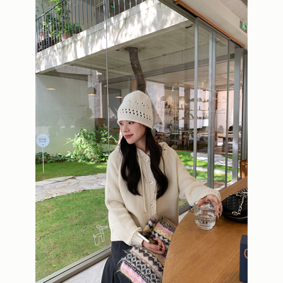 Peanut 花生糖 粗棒针镂空连帽毛衣秋冬新款设计感亲肤针织开衫