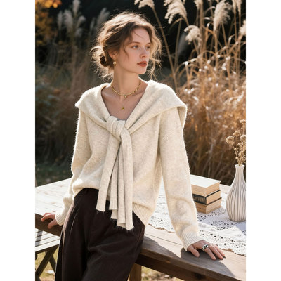 米色海军领毛衣针织衫女2025年