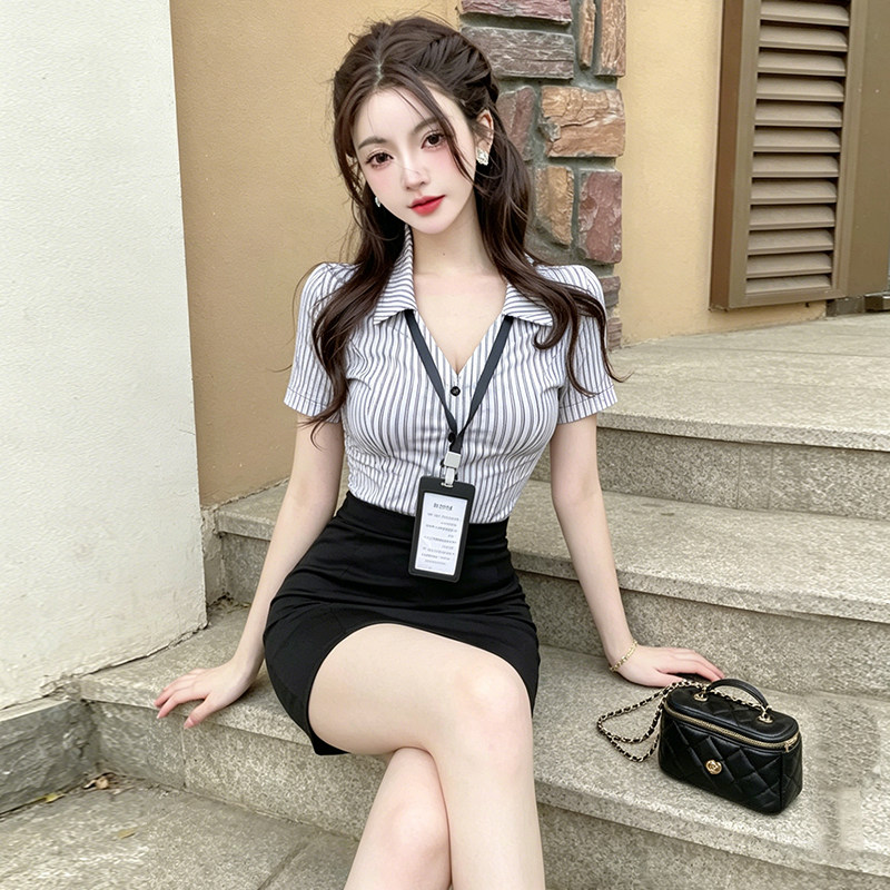 性感职业衬衫酒店前台制服套装女足疗柔式足浴按摩spa技师工作服