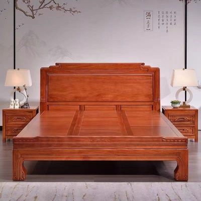 全榫卯花梨木古典全实木床中式雕花卧室双人床加厚老虎脚木床格木