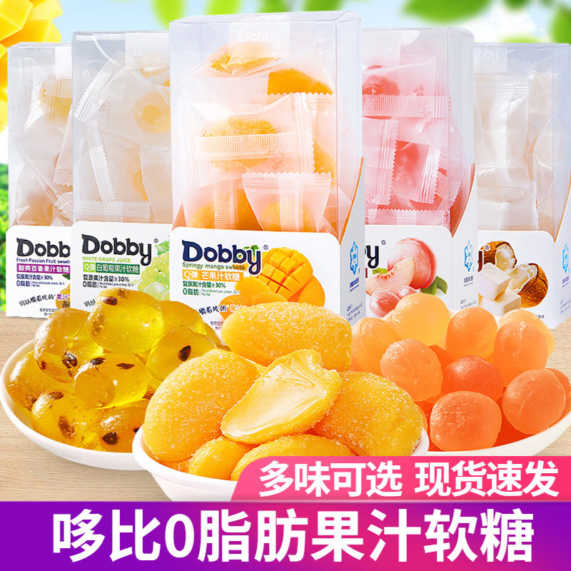 哆比Dobby果汁Q弹软糖100g芒果白桃草莓葡萄味糖果网红儿童零食