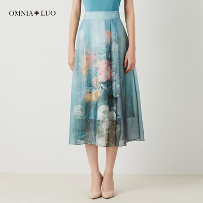 【设计总监然姐】欧柏兰奴优雅印花植物花卉中高腰A字裙长裙