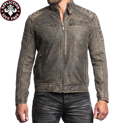 美国骷髅机车复古做旧皮衣外套