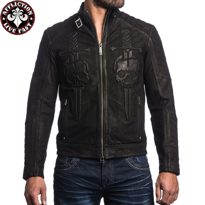 机车骷髅做旧皮衣美国进口夹克