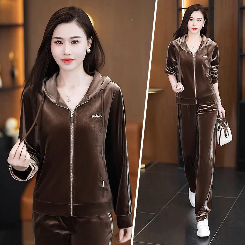 连运动套装女76175521春秋季新款时开衫帽跑步服休衣闲尚卫两件套