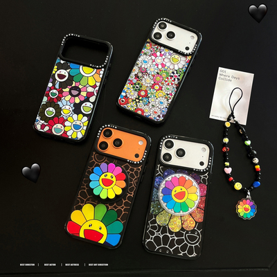村上隆太阳花磁吸支架适用iPhone17promax强磁手机壳苹果16pro防摔15pm艺术13/14个性三星S25笑脸彩色保护套