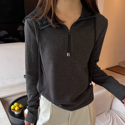 韩版时尚连帽半拉链长袖卫衣女潮