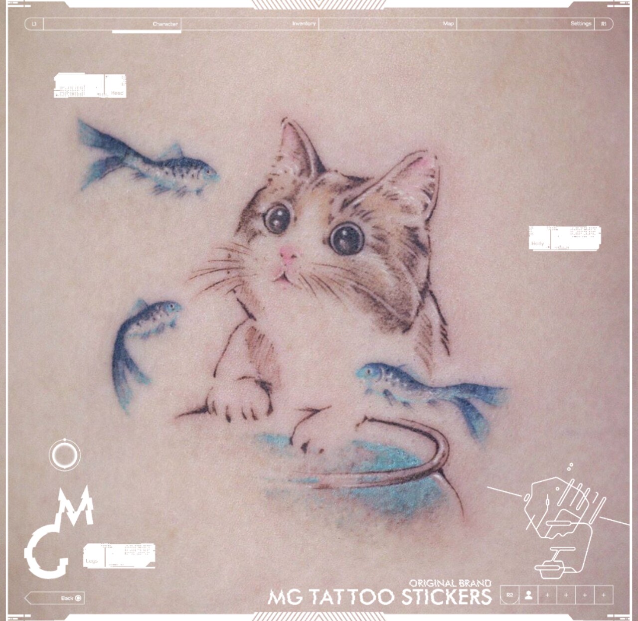 MG TATTOO 可爱猫咪金鱼小清新趣味少女心纹身贴纸