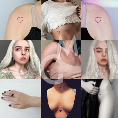 MG大促回馈 百搭简约唯美爱心 黑白小清新爱心图案纹身贴纸