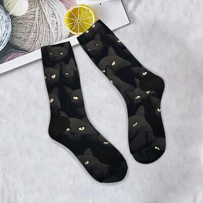 Fantasy Halloween Theme Dark Black Cat Mid-Calf Socks Group