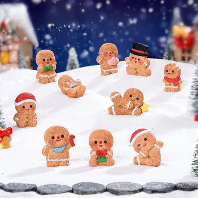 10pcs Mini Christmas Gingerbread Man Figurines Ornament Snow