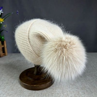 Cllikko New Angora fur winter hat For Women children fox fur