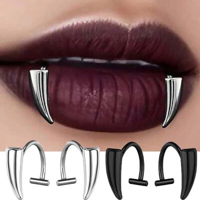 1pair Stainless Steel Personalised Sharp Teeth Fake Piercing