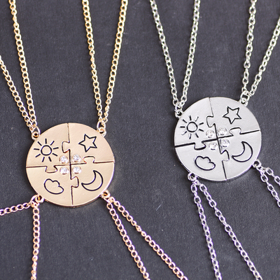 3/4 Pcs Star Moon Chain Best Friend Pendant Necklace Bff Sis