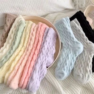 Warm Women's Socks New Winter JapaneseSolid Color Fluffy Soc