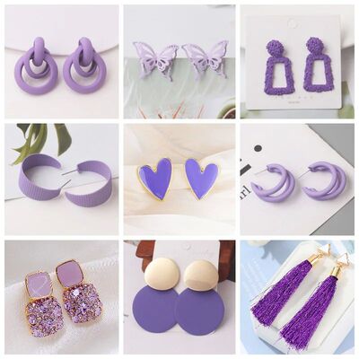 Purple Color Women Dangle Earrings Small Round Unusual Earri