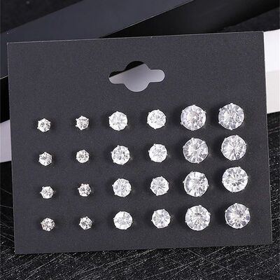 New 12 Pair/Pack White Shiny Wedding Stud Earrings Set For W