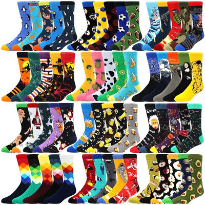 5 Pairs Men Middle Tube Socks Fun Casual Business Socks Colo