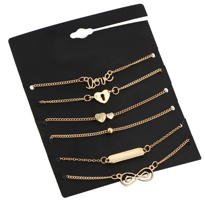 6pcs Trend Infinity 8 Bowknot Heart Key Charm Chain Bracelet