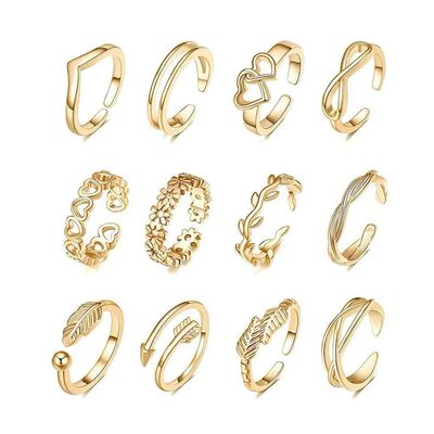 12pcs Toe Rings For Women Girls Simple Beach Open Toe Set Cu