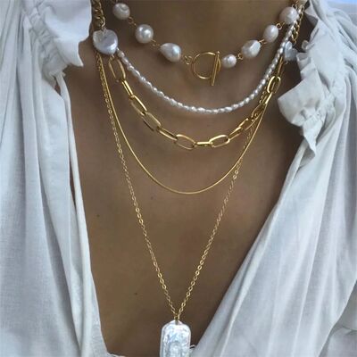 Bohemian Multilayer Irregular Pearls Multi-Level Golden Chai