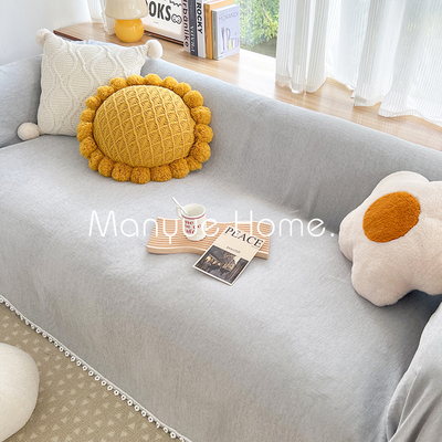 蔓越家北欧ins高定奶油灰沙发巾