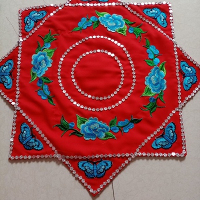 麻纱面料3层无流苏内扣手绢八角巾好转手工缝制新款双面花秧歌