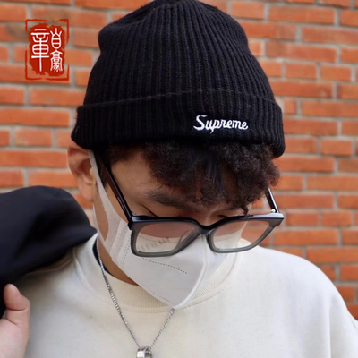 章自豪现货SUPREME LOOSE GAUGE BEANIE纯色刺绣LOGO冷帽线帽男女