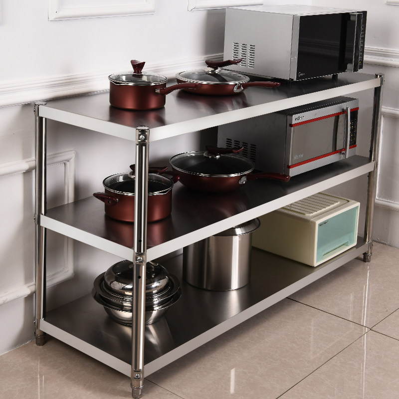 锅架家用厨房储物架不锈钢架子橱柜微波炉落地收纳货架三层置物架_虎窝淘